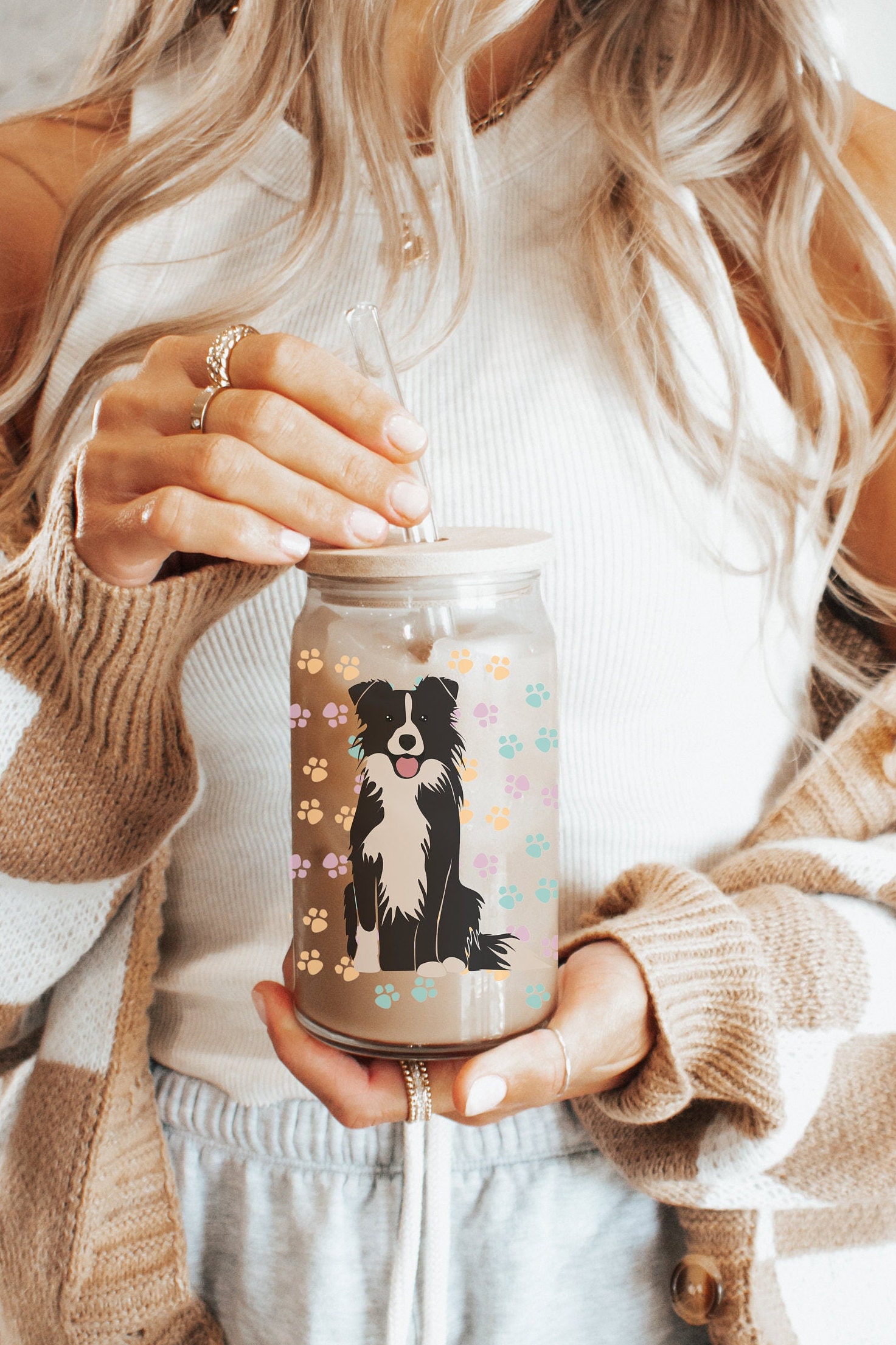 Ice Coffee Glass Cup With Border Collie Design for Dog Mom Gift Idea ...