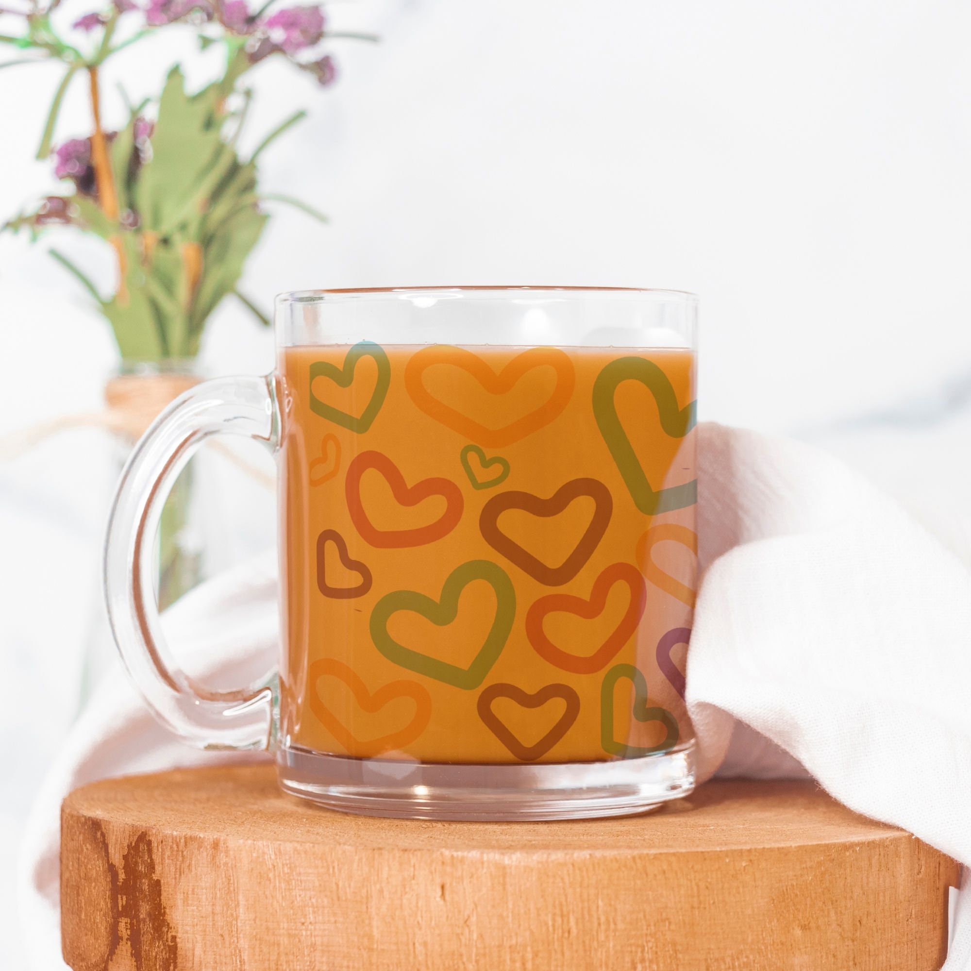 Pastel Heart Print Glass Cup for Ice Coffee Mug With Handle Pastel ...