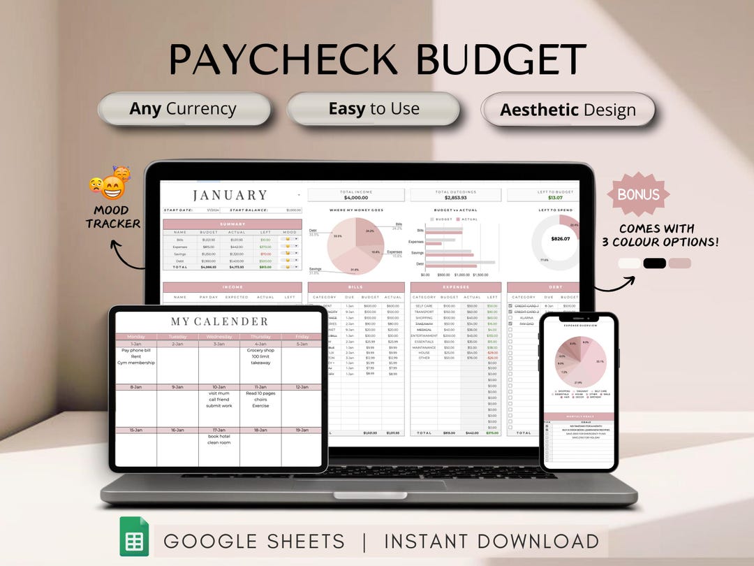 Budget by Paycheck Google Sheets Spreadsheet Monthly Budget Weekly ...