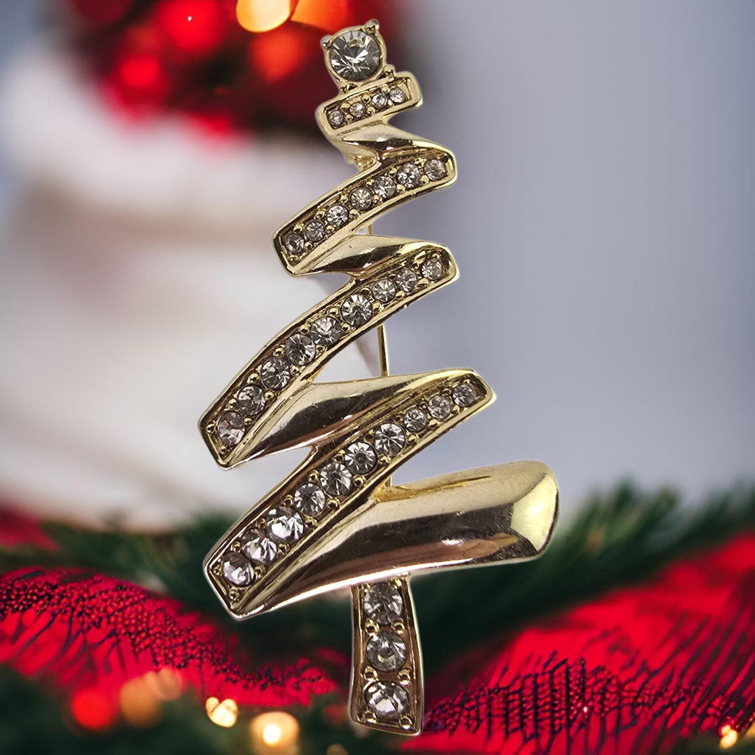 Vintage Monet Holiday Brooch Art Deco Christmas Tree Brooch Signed ...