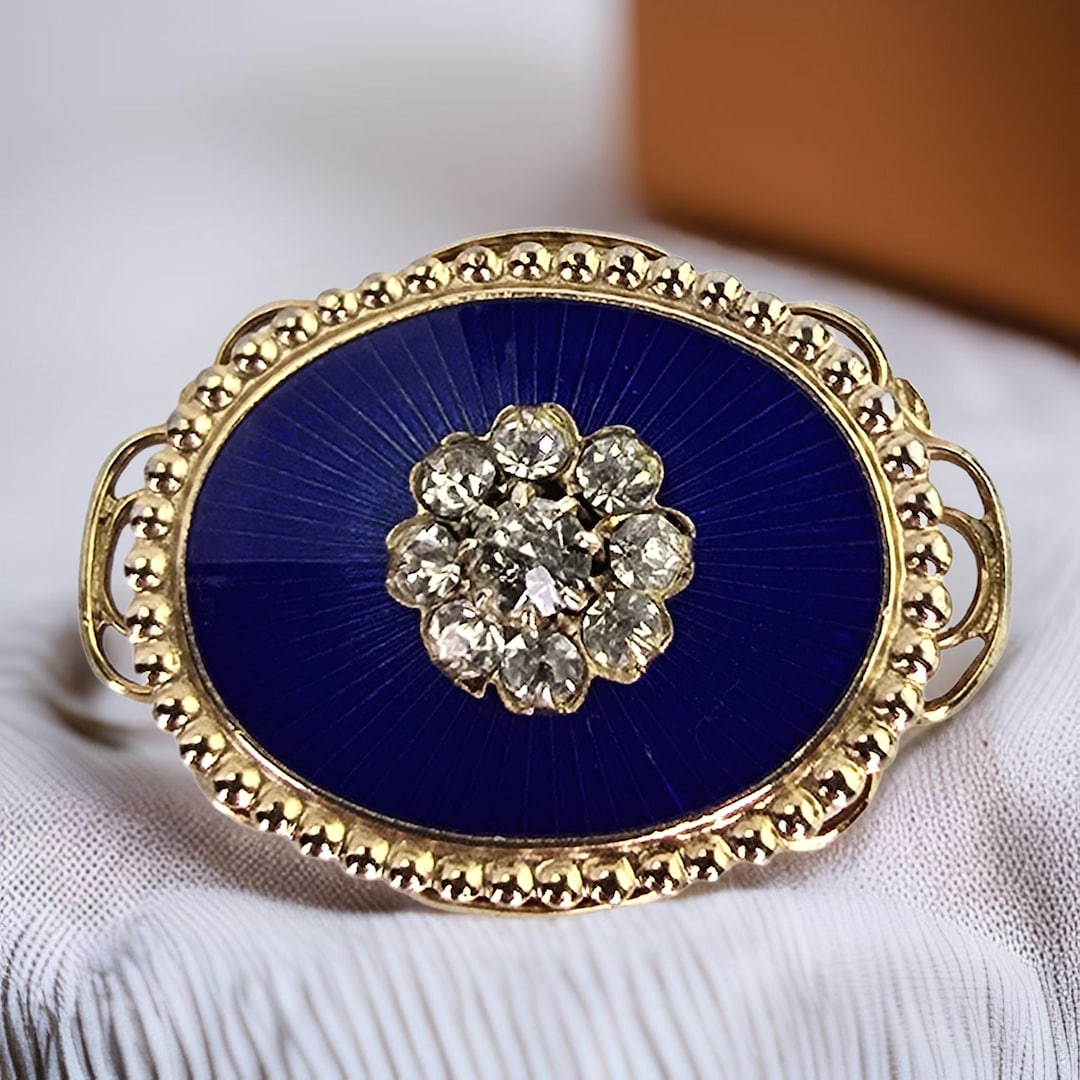 Vintage Midnight Blue Enamel Rhinestone Brooch Dual-purpose Brooch ...
