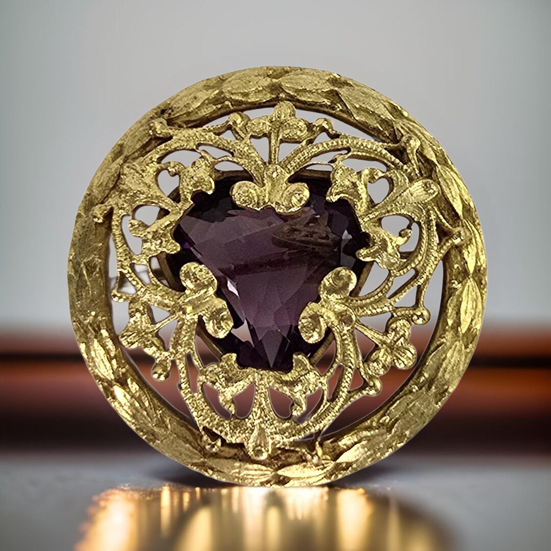 Victorian Amethyst Rhinestone Slide Vintage Purple Rhinestone Button ...