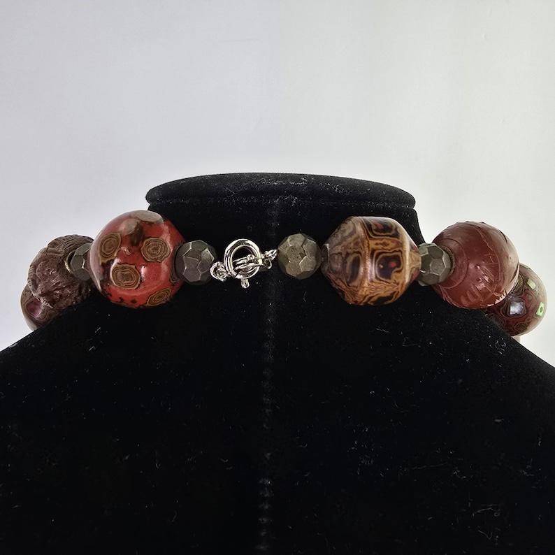 Antique Beaded Ojime Japanese Necklace Mother of Pearl Inlay Carved ...