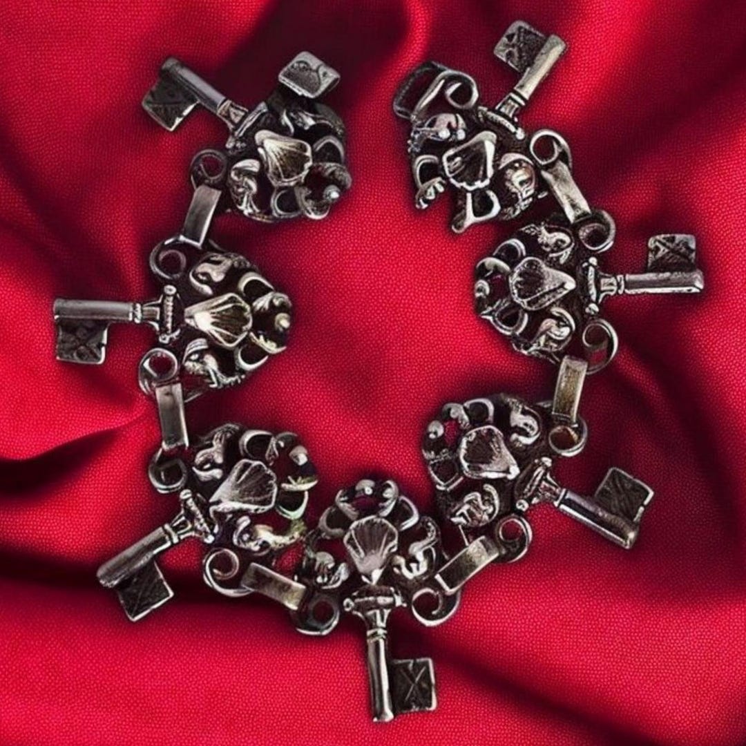 Vintage Sterling Silver Key Bracelet Signed CINI Sterling Silver Shells ...