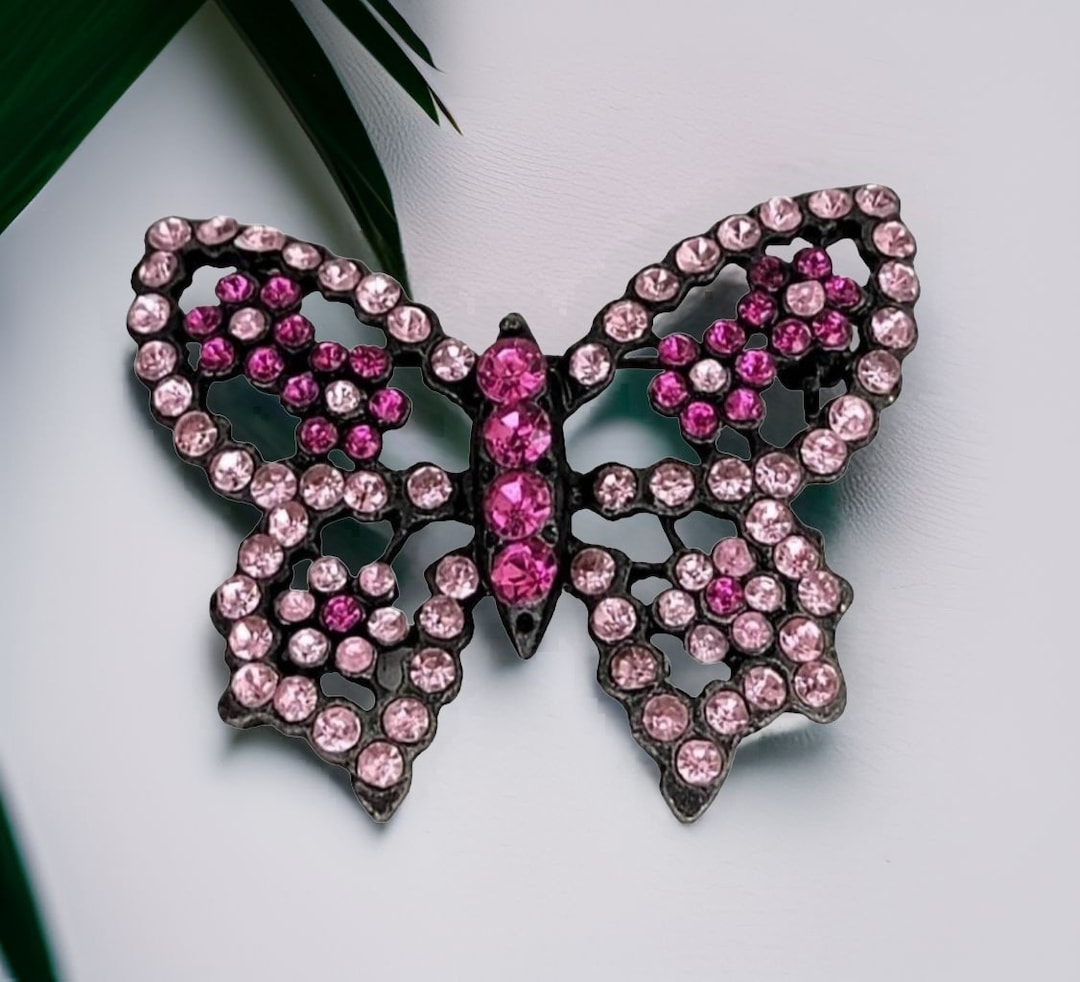 Vintage Butterfly Brooch With Pink Rhinestones Pin Gift for Nature ...