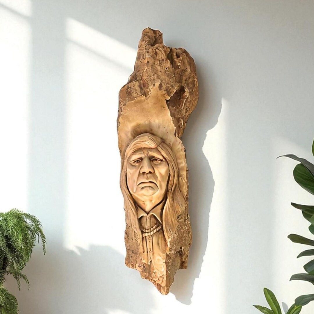 Vintage Folk Art Native American Sculpture Plaster Indian Wall Art ...