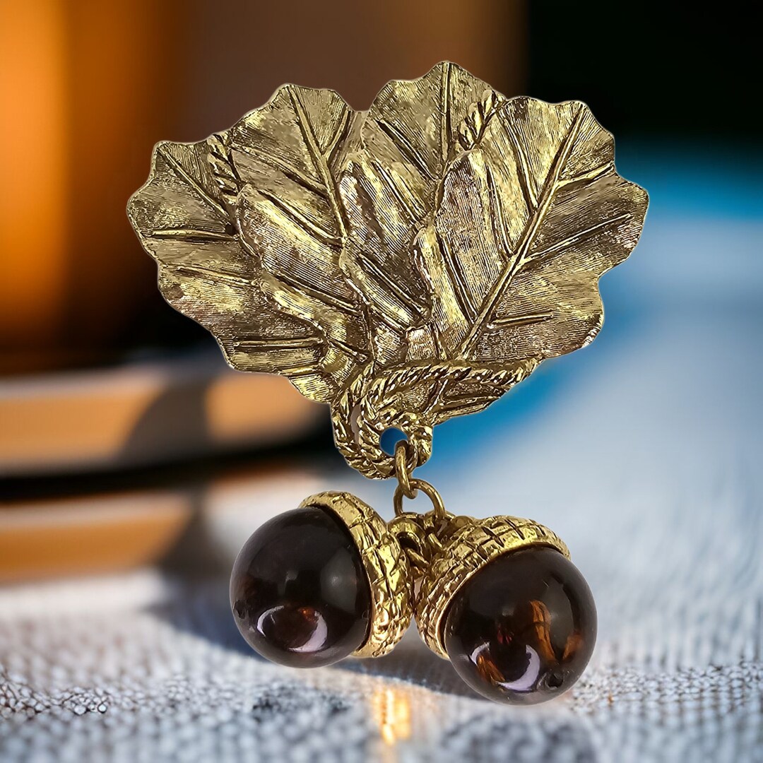 Vintage Fall Brooch Leaves and Acorns Retro Jewelry Gold Tone Brooch ...