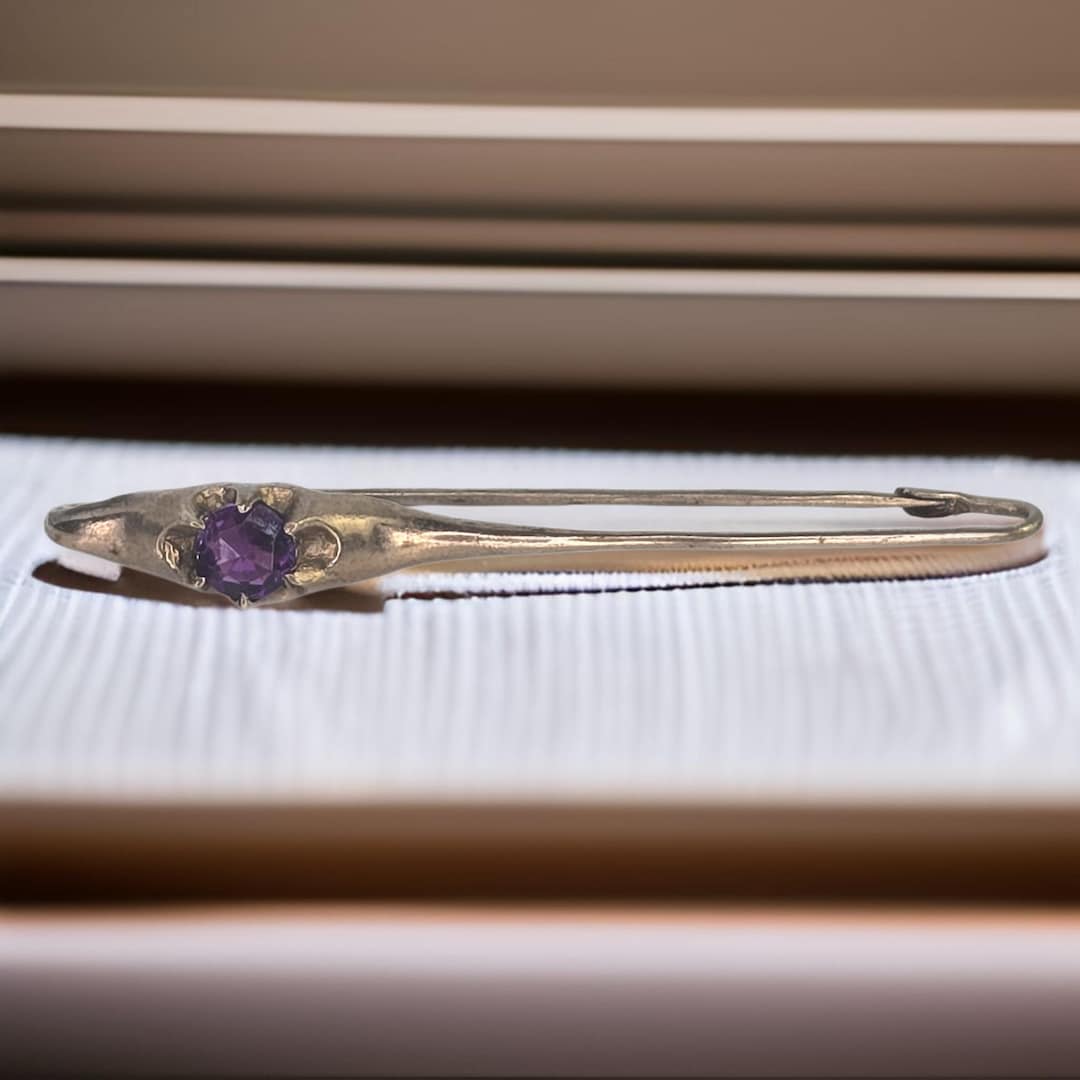 Antique Edwardian Gold Filled Safety Pin Purple Rhinestone Antique Gold ...
