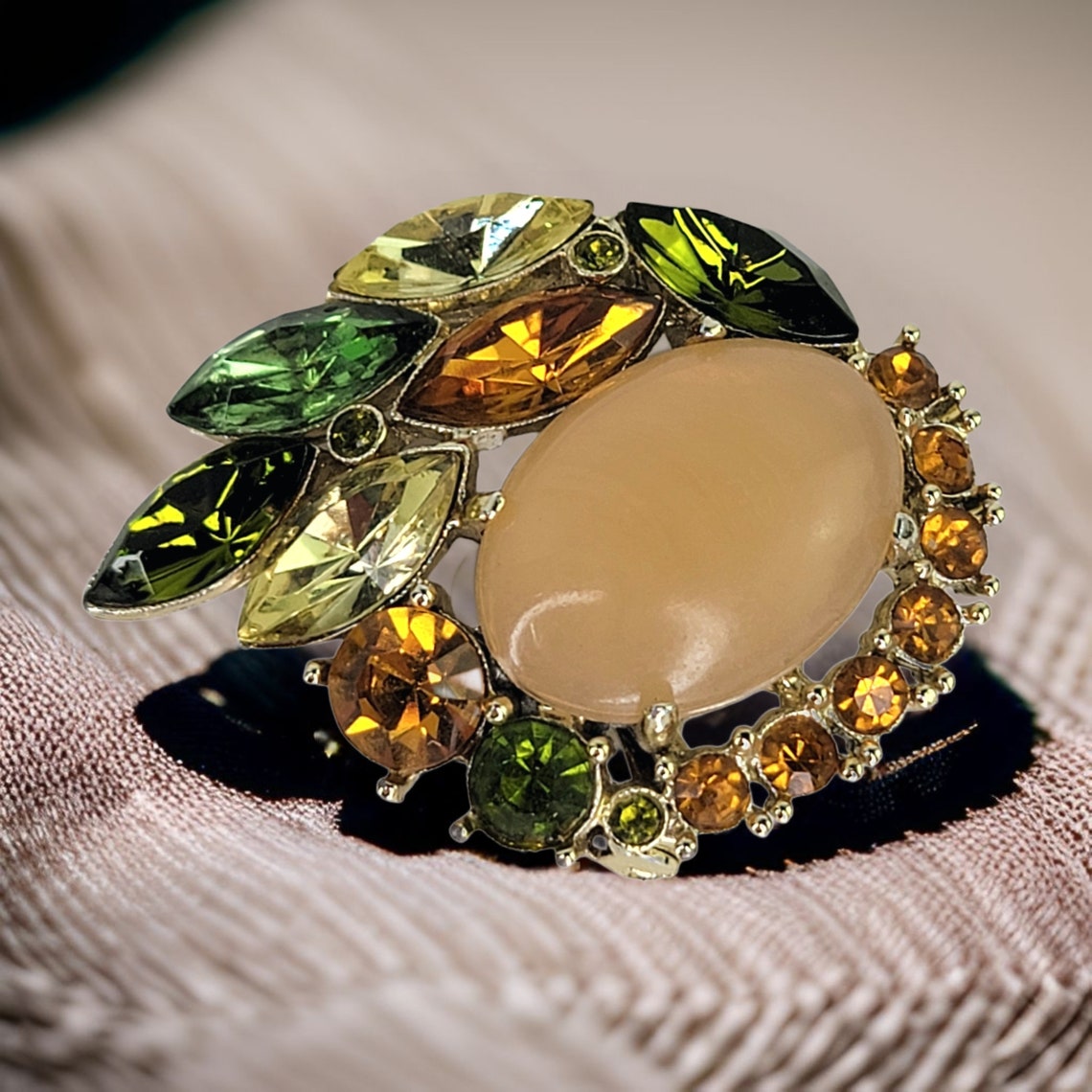 Vintage Alice Caviness Brooch Topaz Green Rhinestone Brooch Art Glass ...