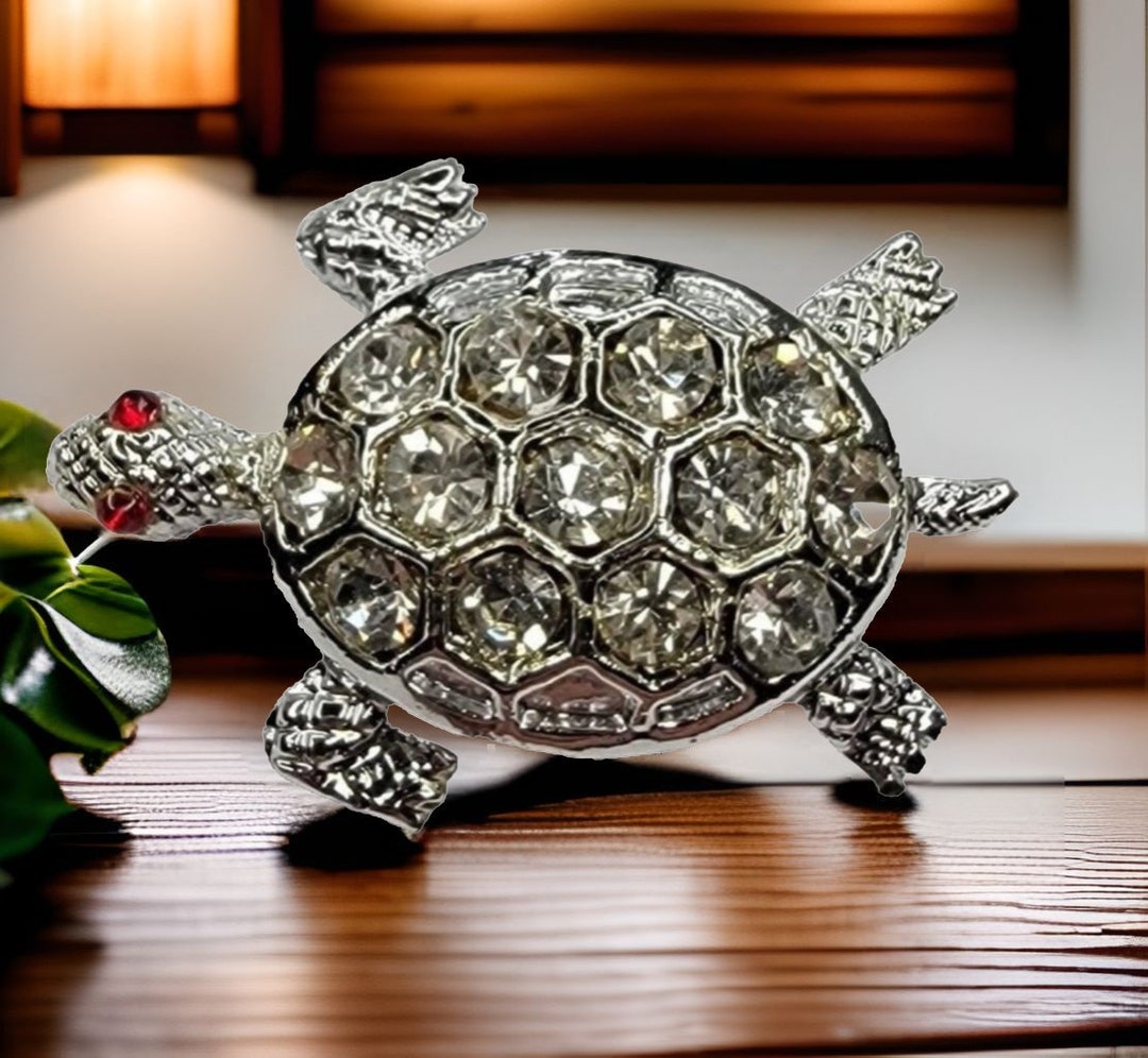 Vintage Turtle Brooch Silver Tone Turtle Jewelry With Rhinestones ...