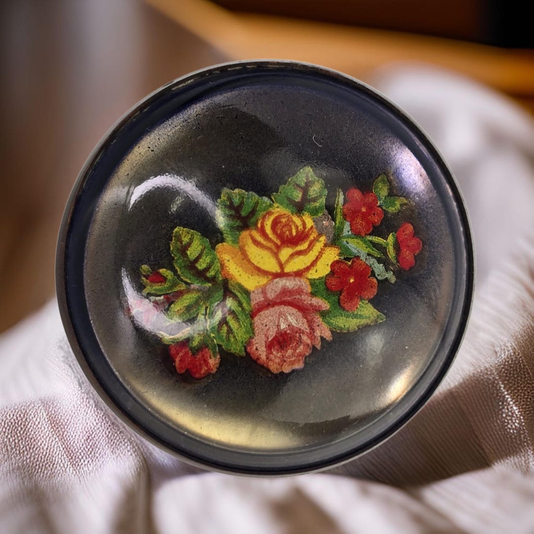 Antique Glass Floral Scarf Slide Vintage Reverse Painted Glass Slide ...