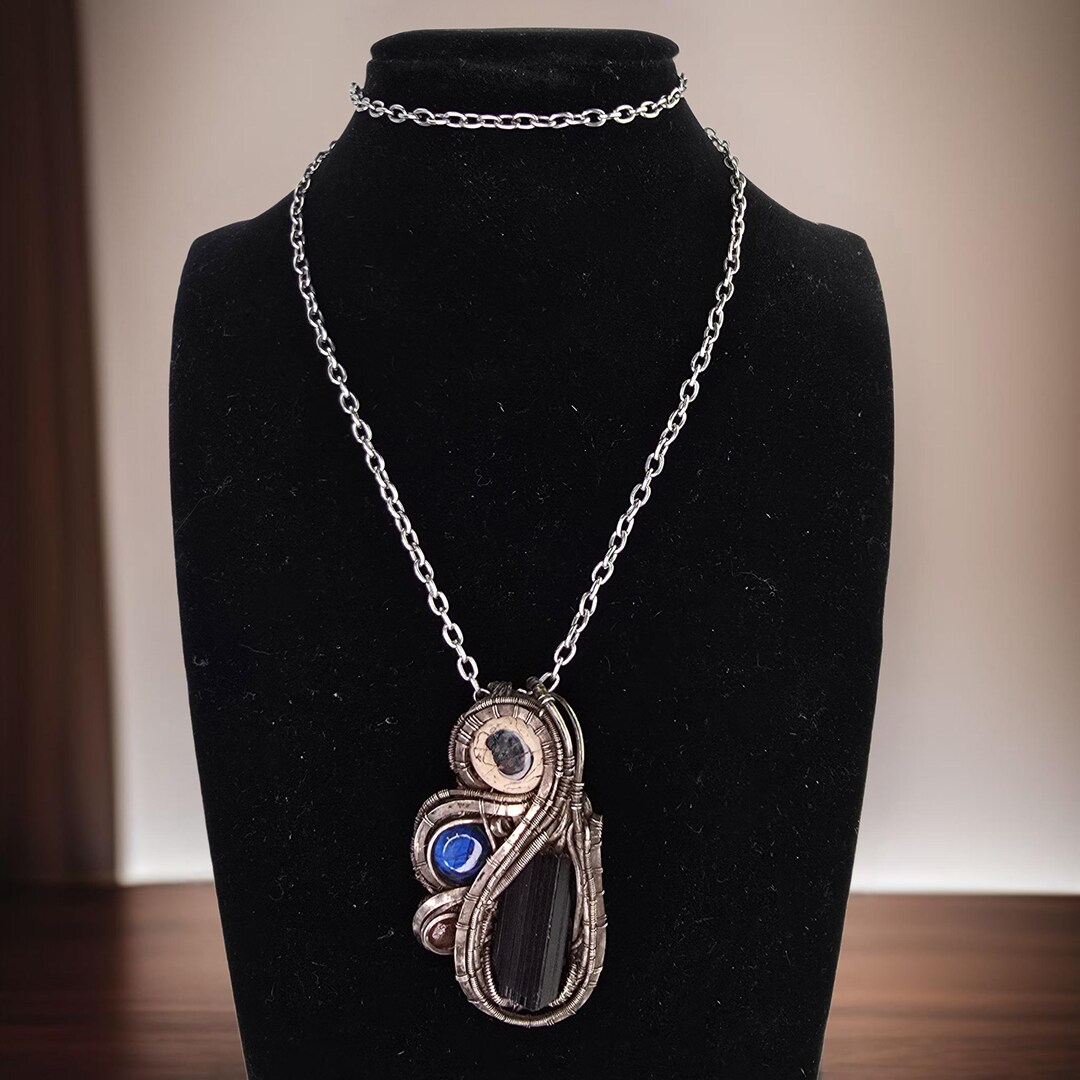 Vintage Folk Art Necklace Handmade Gemstone Necklace Tramp Art Pendant ...