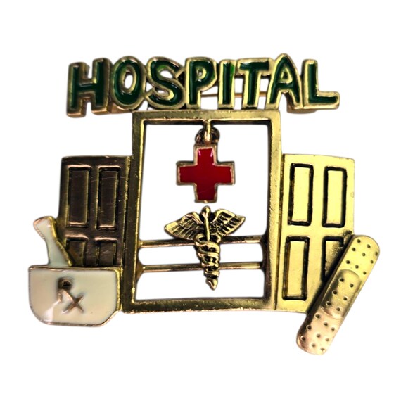 Vintage Hospital Brooch Gold Tone Articulated Slide H… - Gem