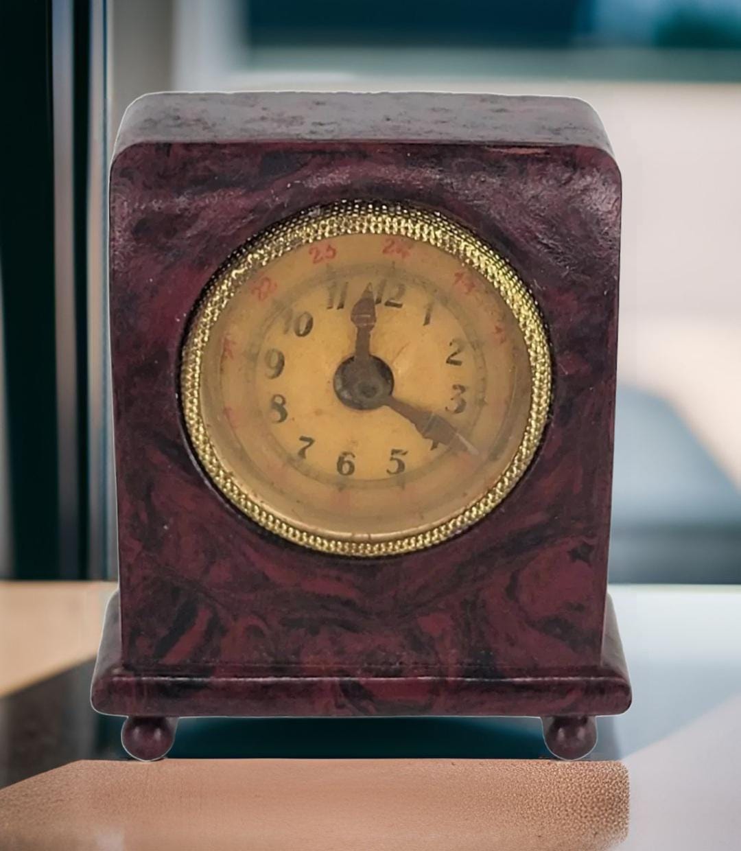 Unique Antique Victorian Tape Measure Clock Celluloid Mini Mantle Clock ...