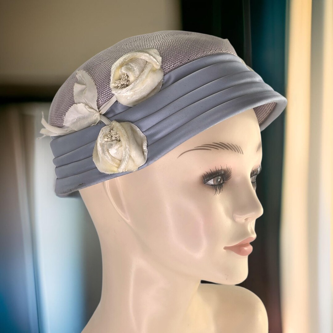 Vintage 1960's Lavender Spring Hat Vintage Blue Satin & Straw Hat Women ...