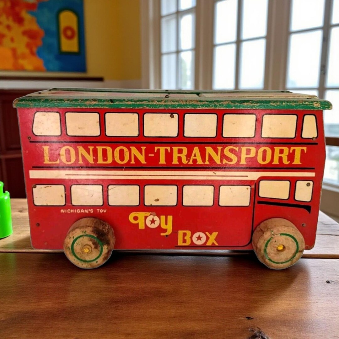 Vintage Wooden Nichigan's Toy London Transport Toy Box Vintage Double ...