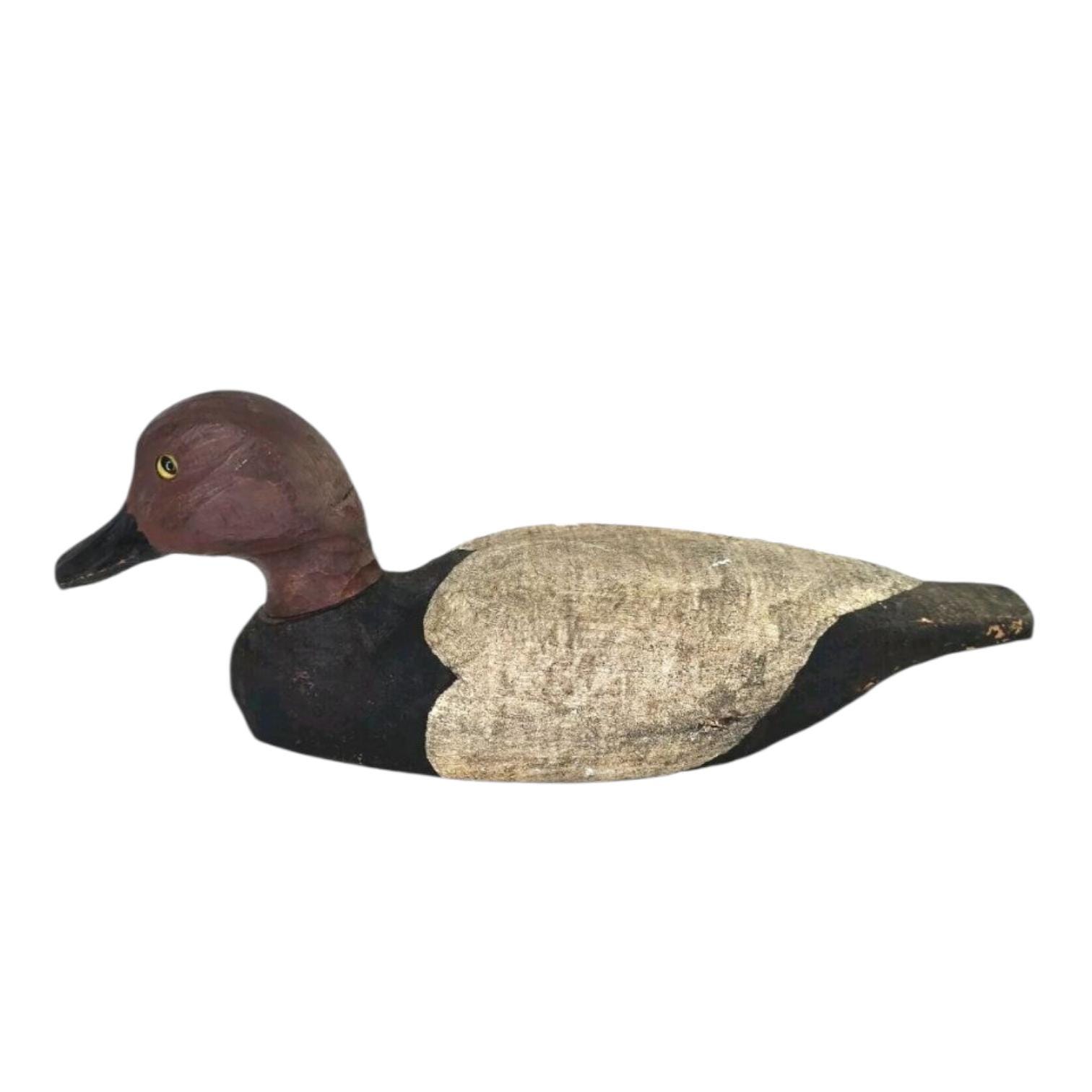 Primitive Antique Hand Carved Glass Eye Canvasback Wooden Duck Decoy ...