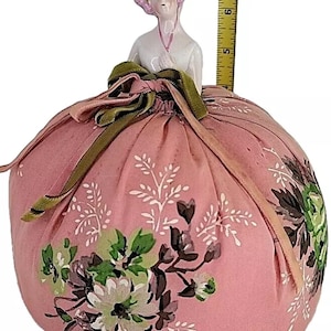 Antique Porcelain Half Doll Pin Cushion Pink Floral Dress Doll Unique ...