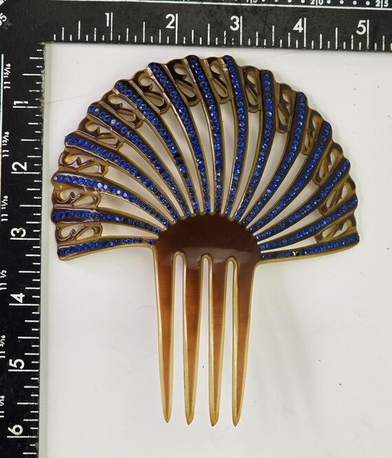 Vintage 1920s Celluloid Hair Comb with Blue Rhineston… - Gem