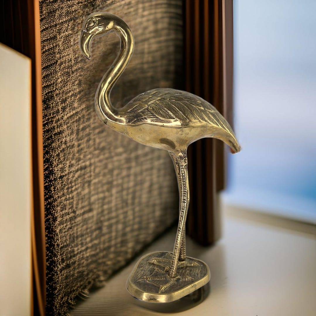 Vintage Large Solid Brass Flamingo Statue Unique Brass Animal Statue ...