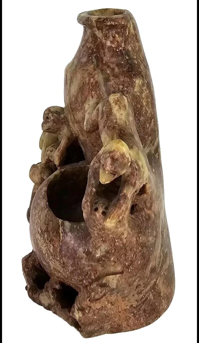 Antique Carved Soapstone Monkey Vase Antique Chinese Openwork Soapstone ...