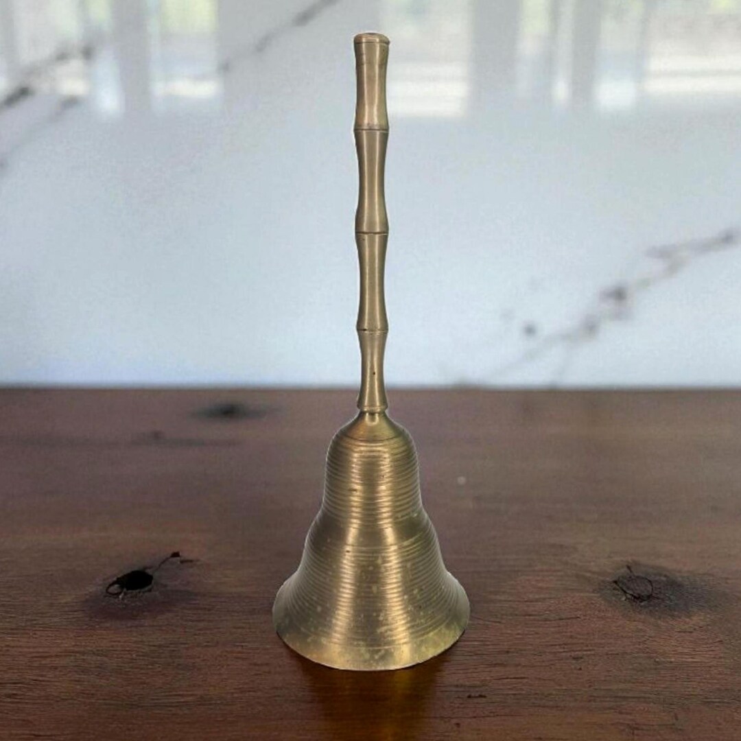 Vintage Solid Brass Hand Bell Vintage Brass Bell Bamboo Texture Handle ...