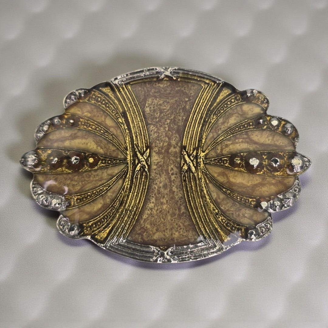 Vintage Catherine Popesco Bex Style Art Deco Yellow Gold Tone Enamel ...