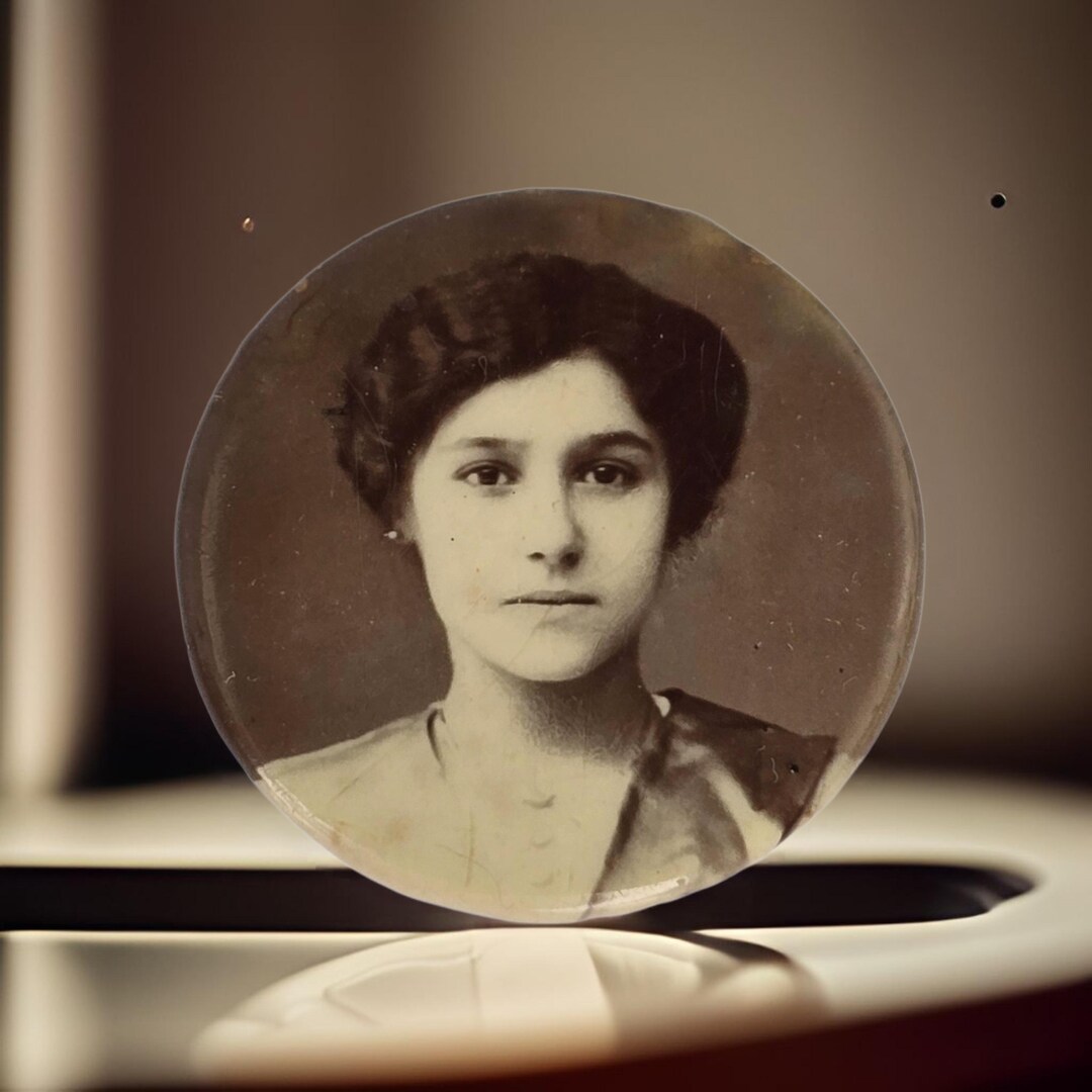 Vintage Celluloid Photo Button Lady Pin Vintage Mourning Brooch Pretty ...