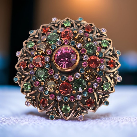 Vintage Joan Rivers Brooch Multicolor Dome Brooch Joa… - Gem