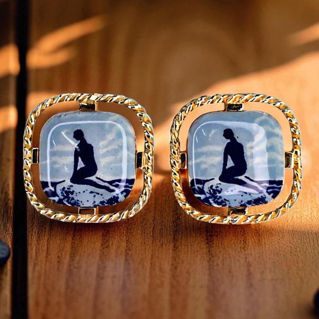 Rare Royal Copenhagen Mermaid Cufflinks Vintage Gold Tone Little ...