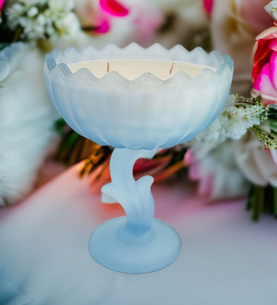 Vintage Glass Candle Indiana Satin Blue Lotus Flower Seaside Breeze ...