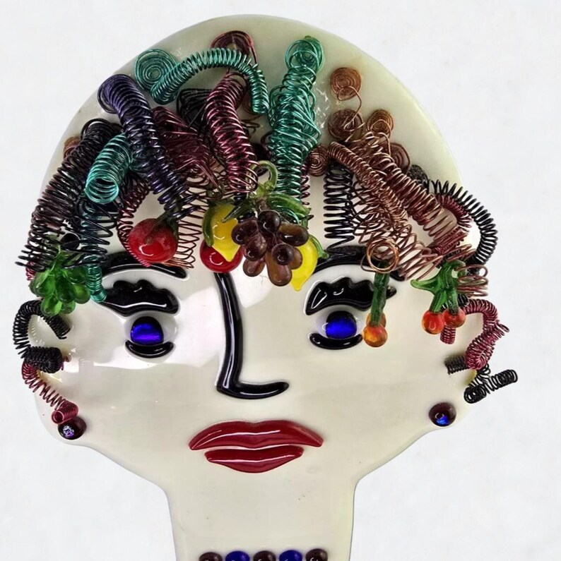 Unique 20th Century Modernist Art Glass Face Vintage Fused Glass Mixed ...
