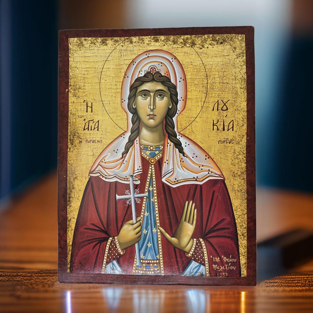 Vintage Saint Lucia Icon Orthodox Byzantine St Lucy Icon Wood Handmade ...