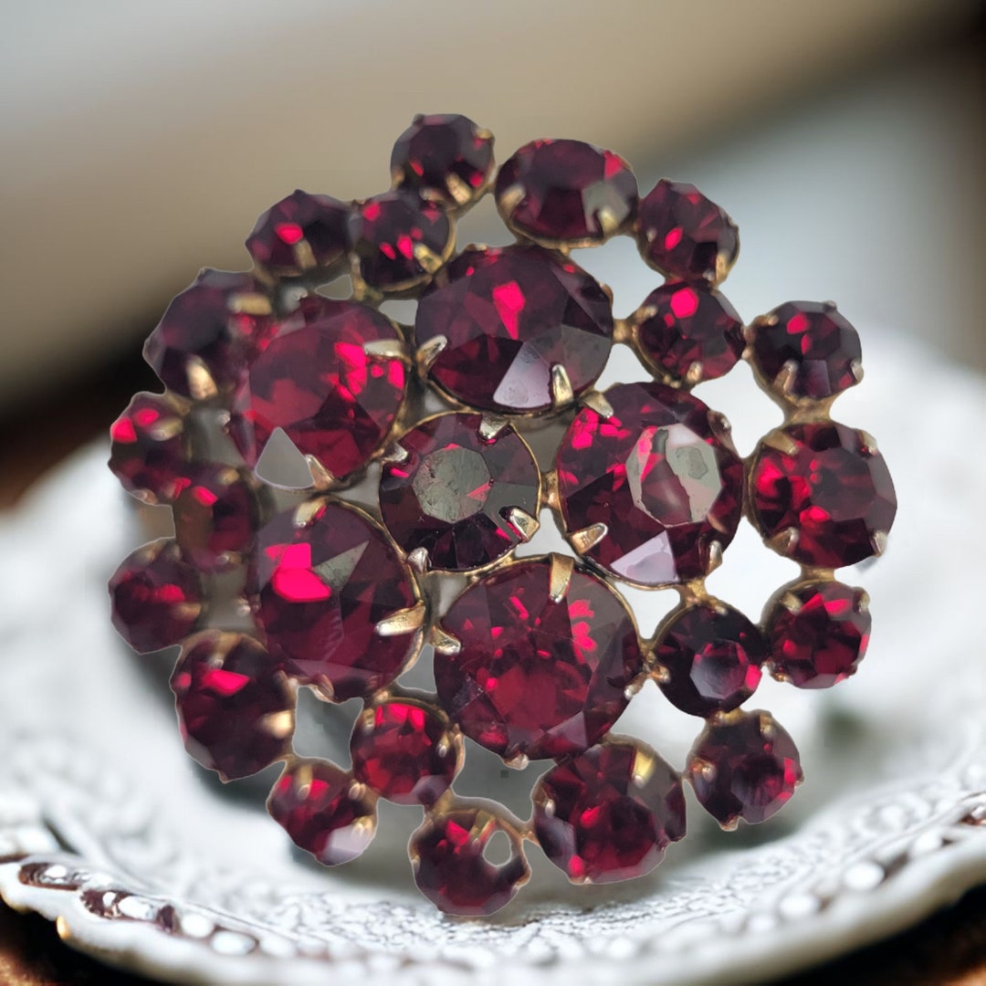 Vintage Ruby Red Brooch Bohemian Style Jewelry Retro Gold Tone Faux ...