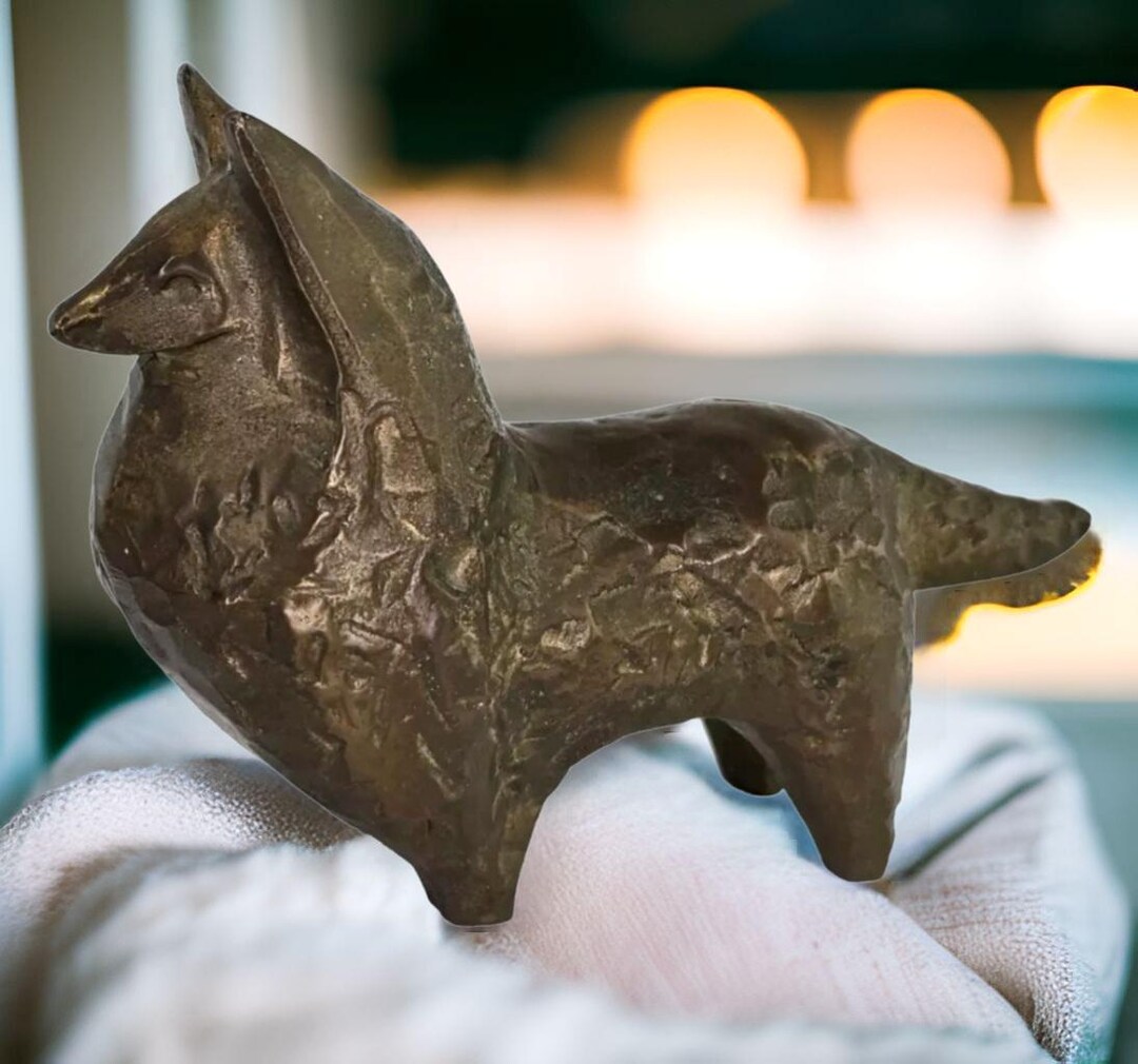 Rare Vintage Brass Bronze Dog Sculpture MCM Asian Dog Bronze Metal ...