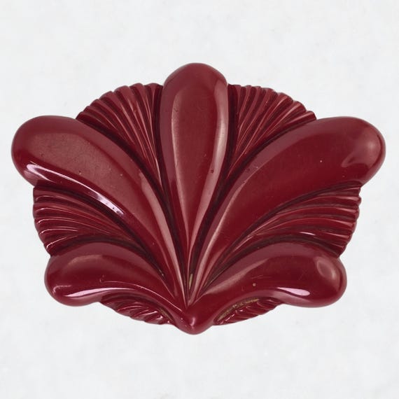 Vintage Large Red Bakelite Brooch Vintage Carved Art … - Gem