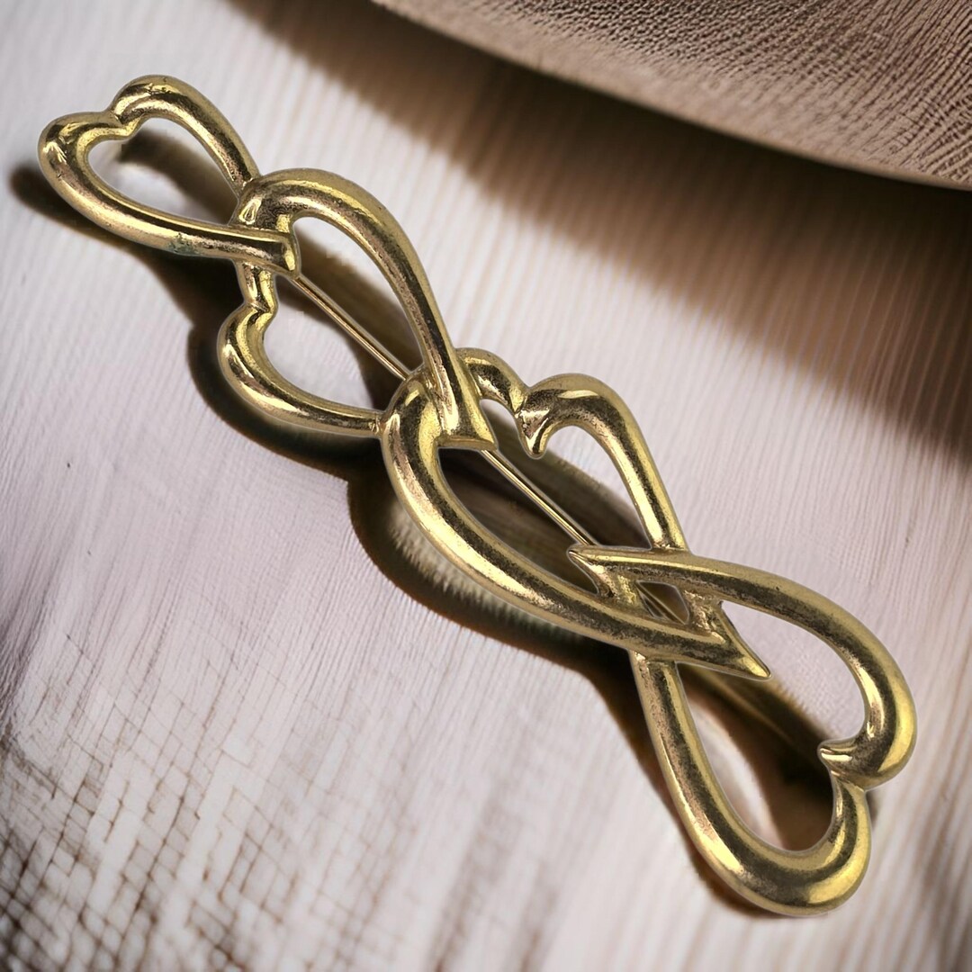 Vintage Monet Heart Brooch Gold Tone Four Intertwined Hearts Brooch ...