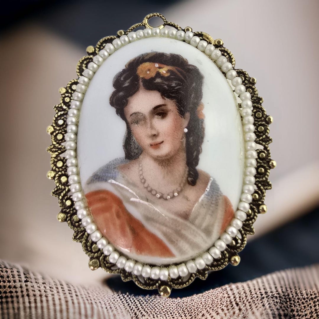 Vintage French Limoges Brooch Hand Painted Porcelain Lady Brooch ...