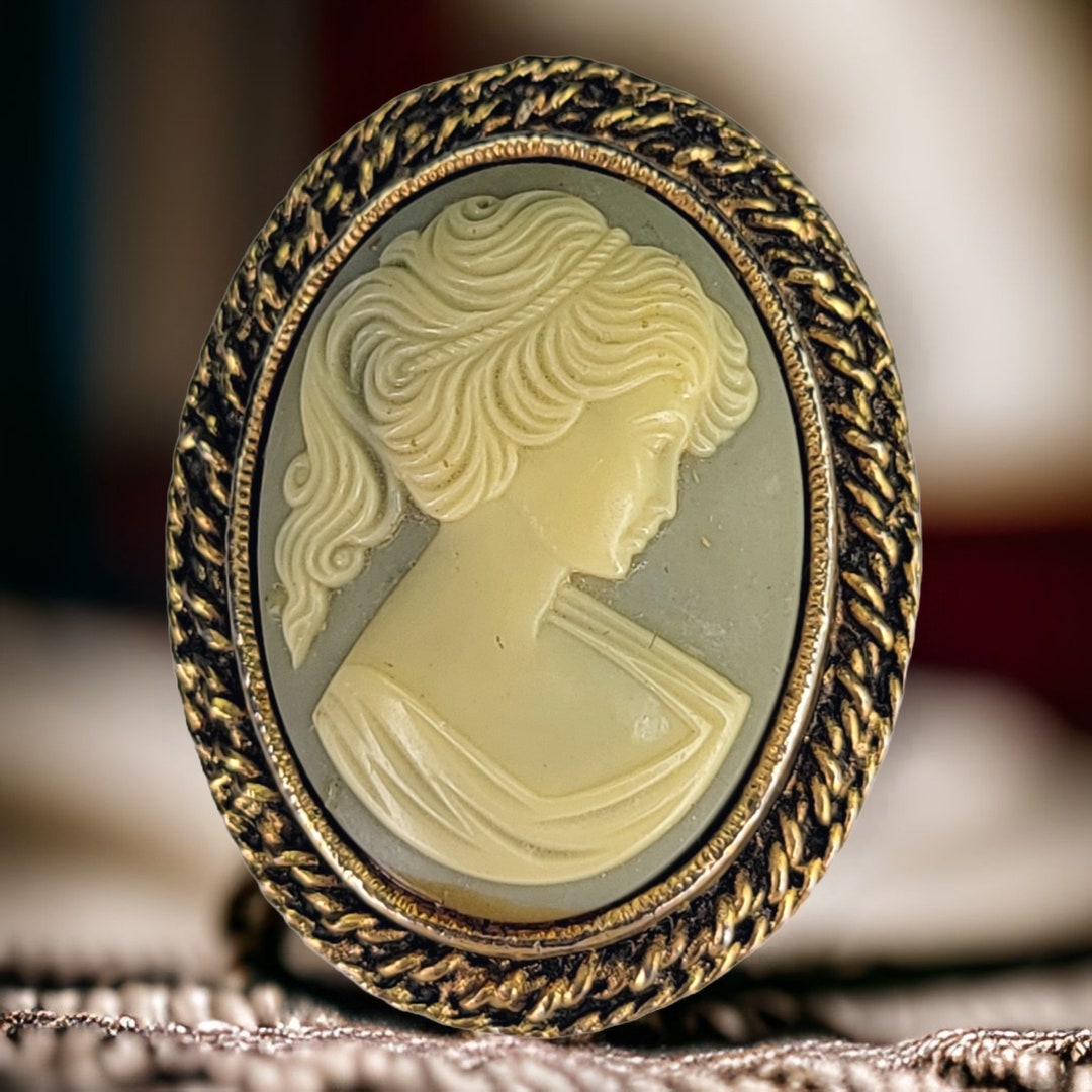 Vintage Cameo Brooch Midcentury Signed Peri Brooch Blue Gray Cameo Pin ...