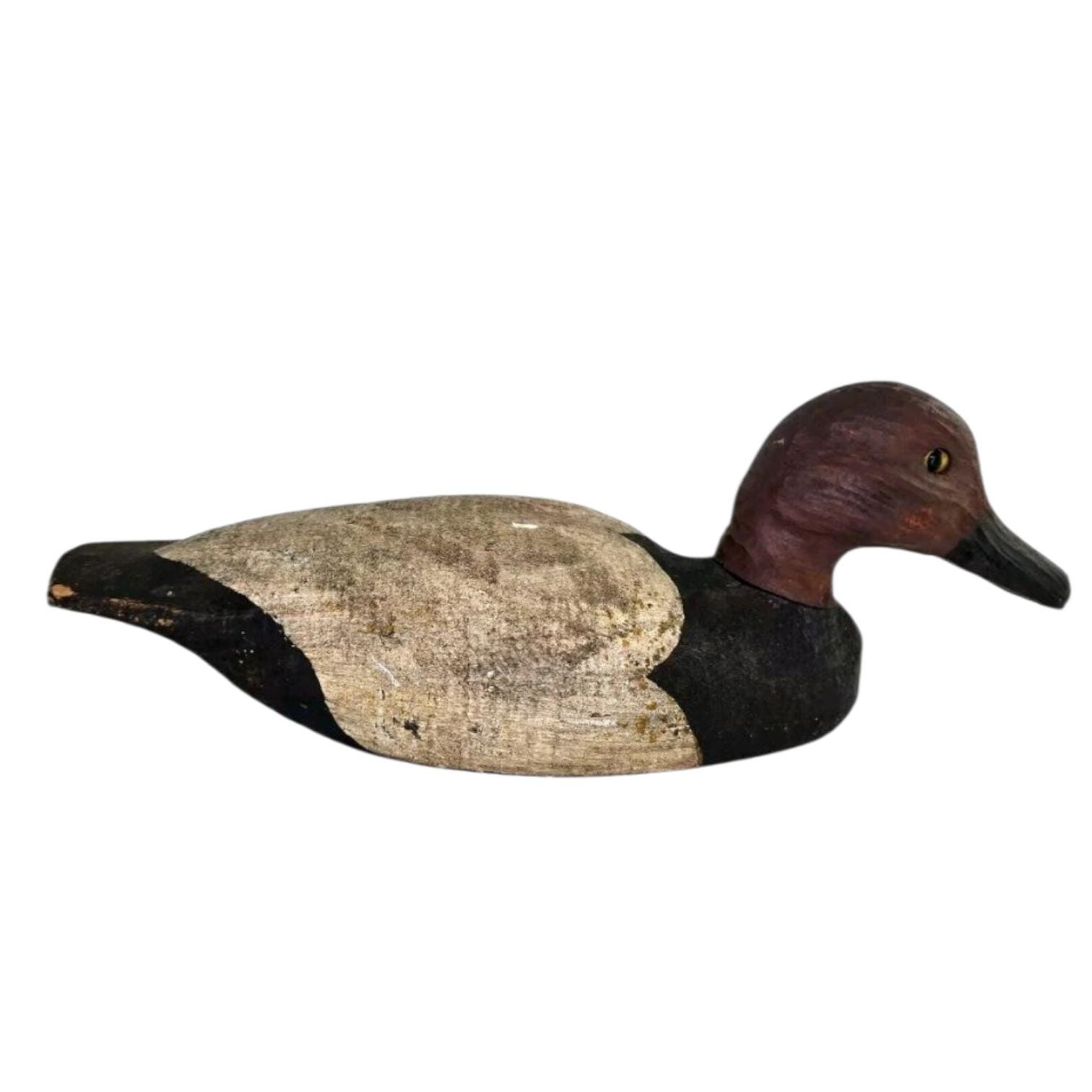 Primitive Antique Hand Carved Glass Eye Canvasback Wooden Duck Decoy ...