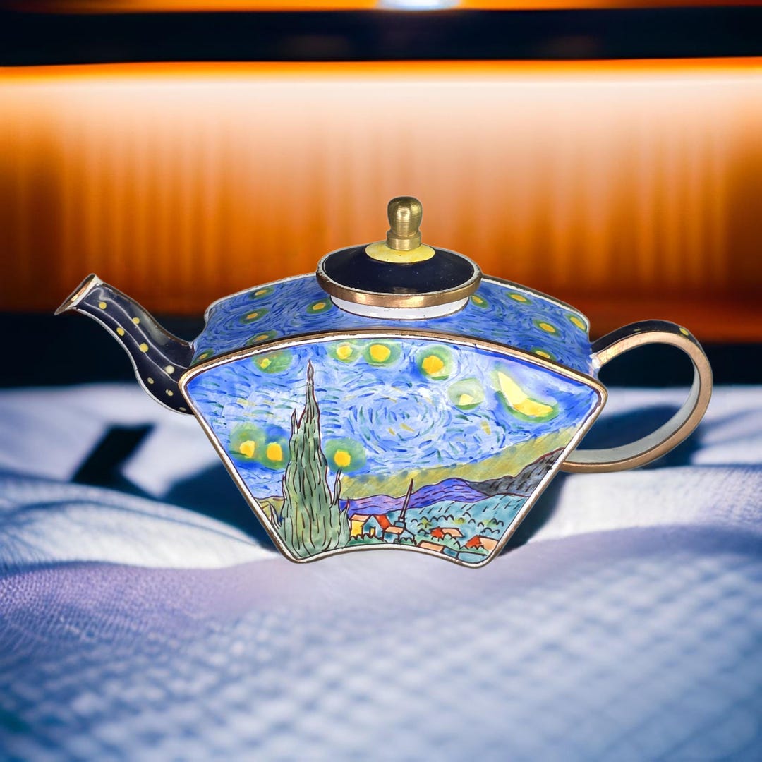 Vintage Miniature Kelvin Chen Enamel Teapot Starry Night Vincent Van ...