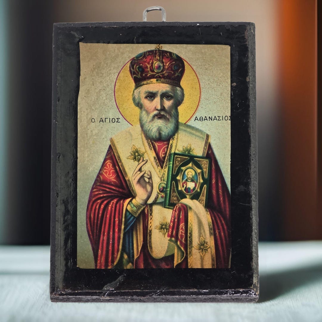 Vintage Saint Athanasios Athanasius Icon Byzantine Greek Orthodox Icon ...