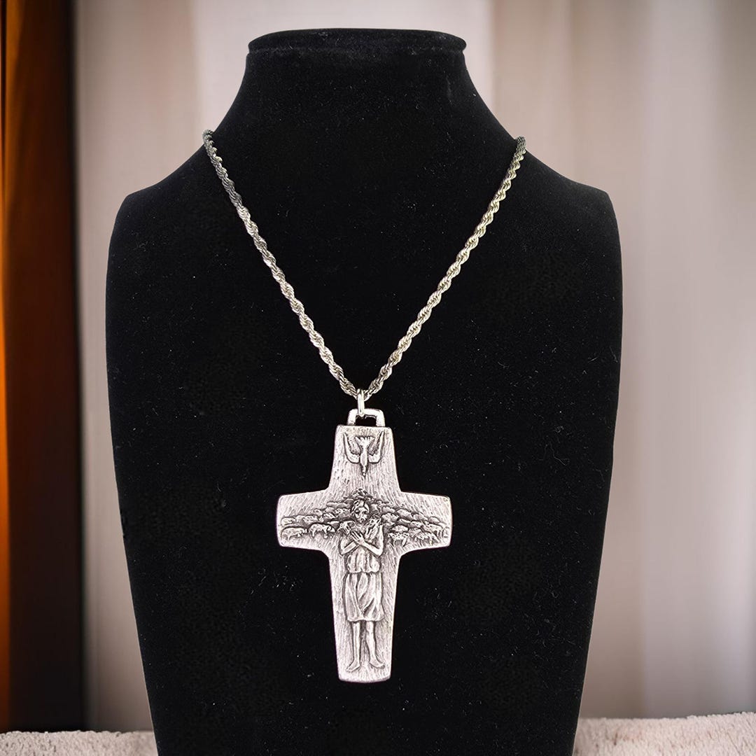 Vintage Catholic Pope Francis Cross Good Shepherd Cross Silver Tone ...