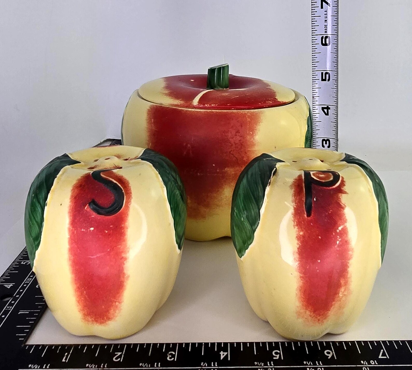 Vintage Hull Pottery Blushing Apple Range Set Grease Jar Salt & Pepper ...