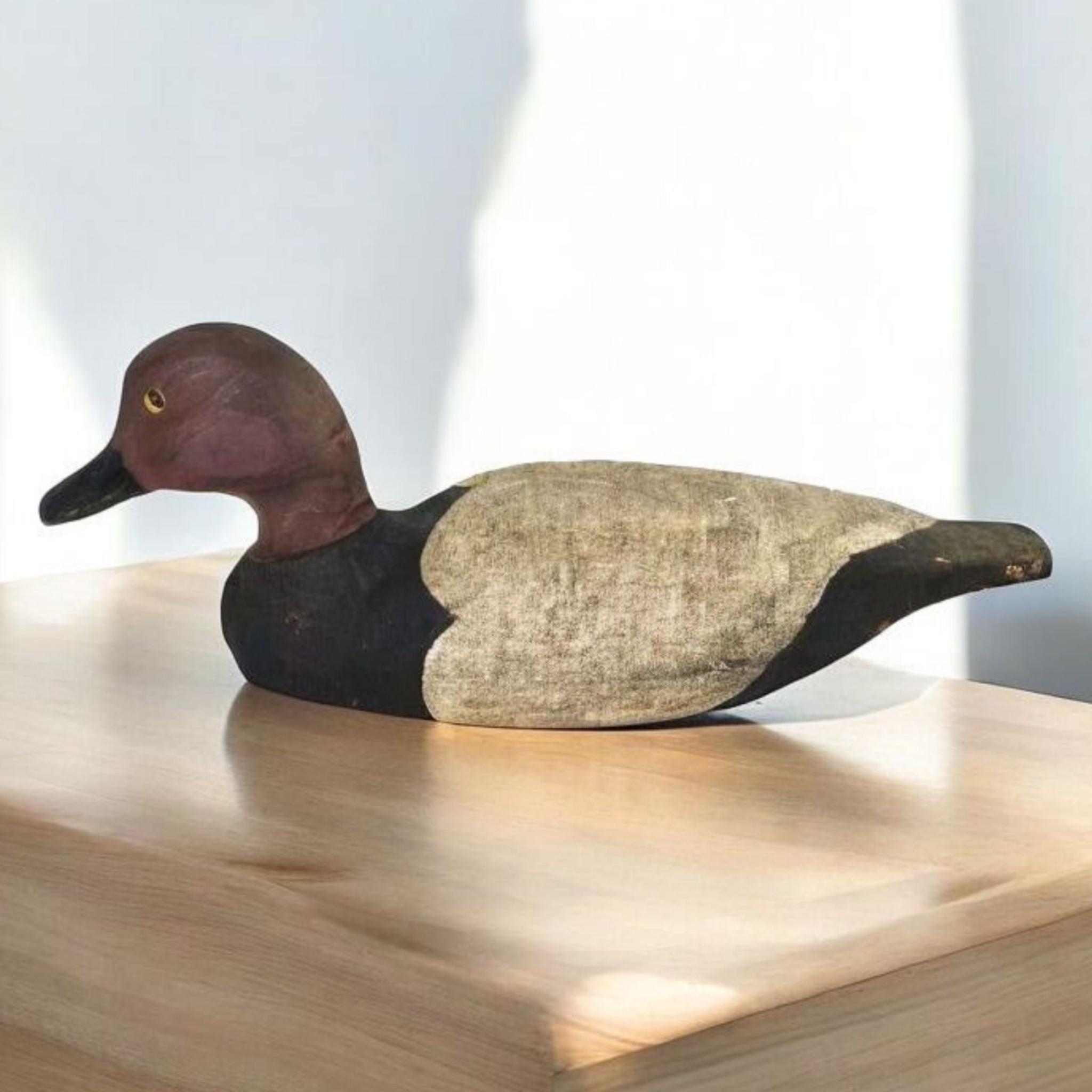 Primitive Antique Hand Carved Glass Eye Canvasback Wooden Duck Decoy ...