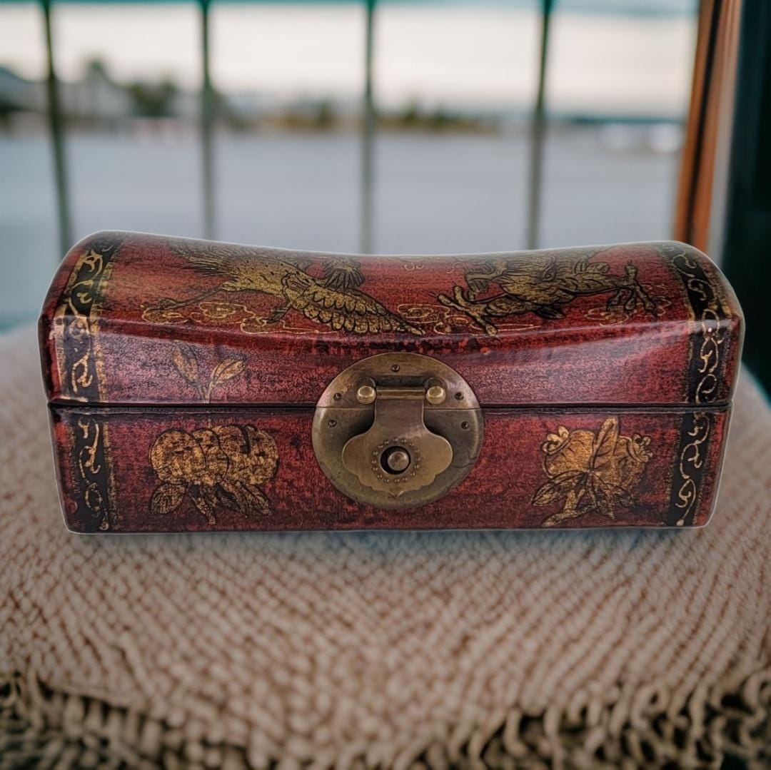 Vintage 1970s Chinese Wood Brass Dragon Box Phoenix Motifs Opium Pillow ...