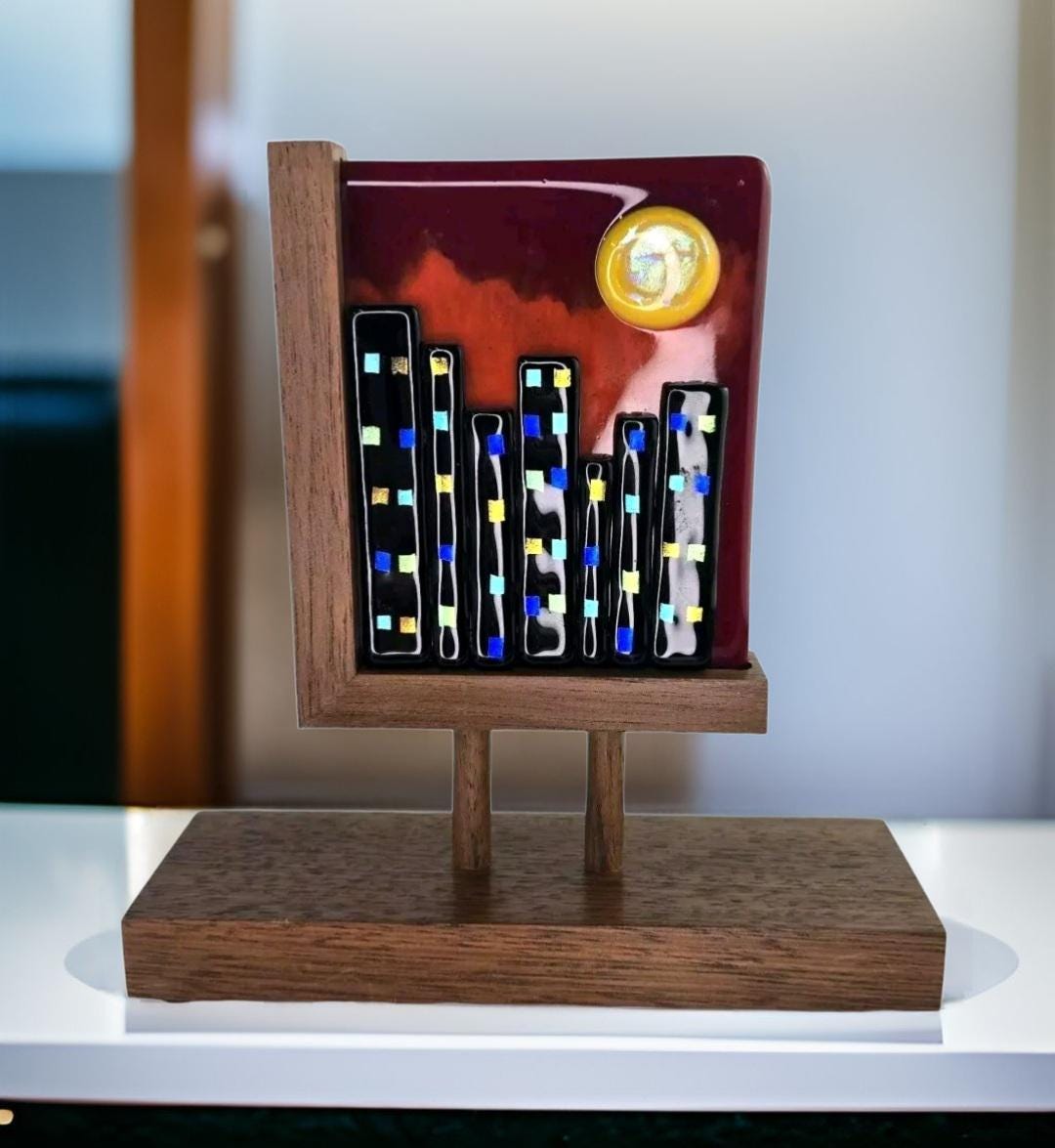 Vintage Modernist Art Glass City Skyline Art Sculpture Vintage Fused ...