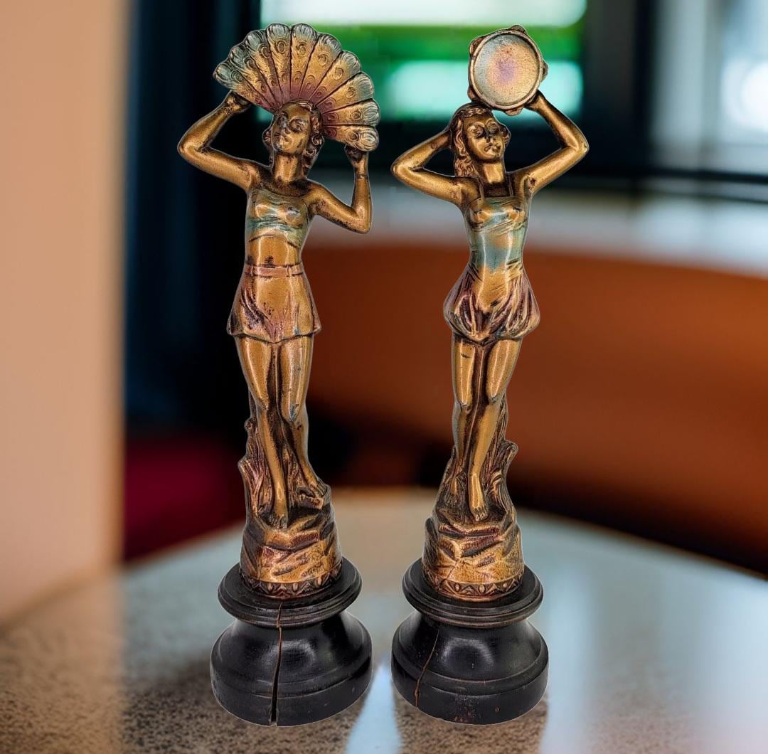 Antique Pair of Art Deco Lady Statues Antique 1920s Spelter Dancer ...