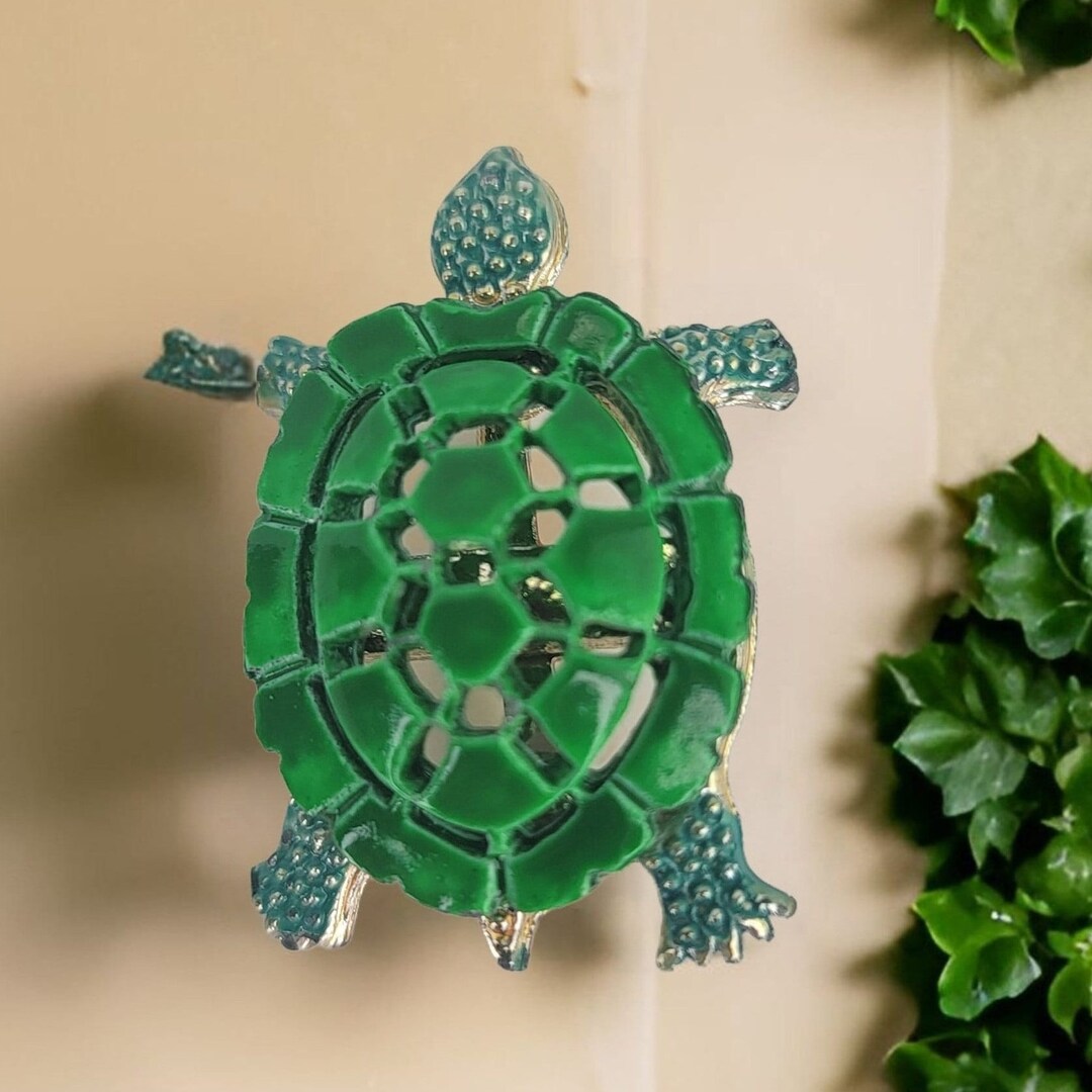 Vintage Turtle Brooch Retro 80s Pin Green Enamel Turtle Gift Midcentury ...