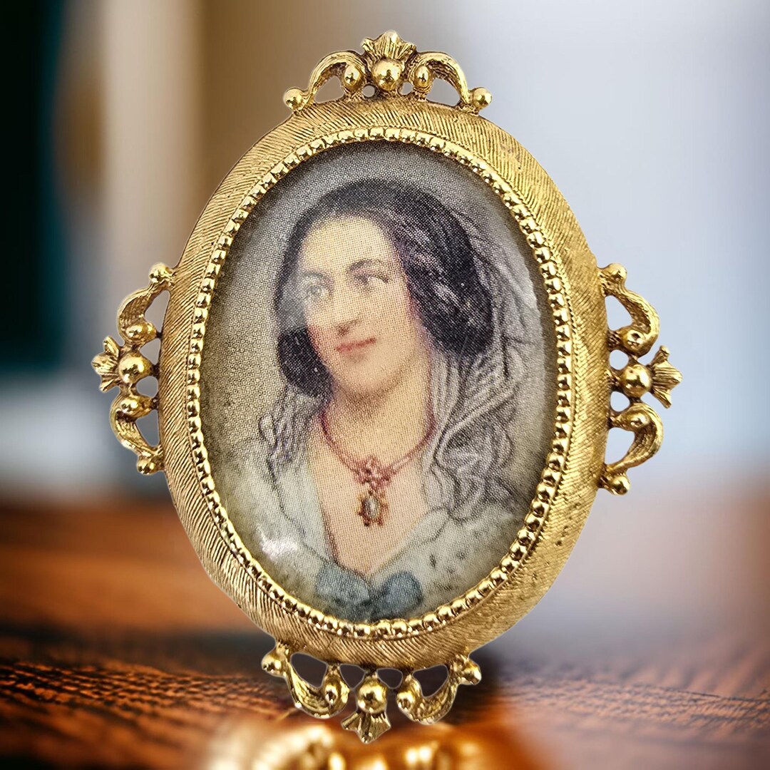 Vintage Florenza Portrait Brooch Victorian Revival Brooch Gold Tone ...